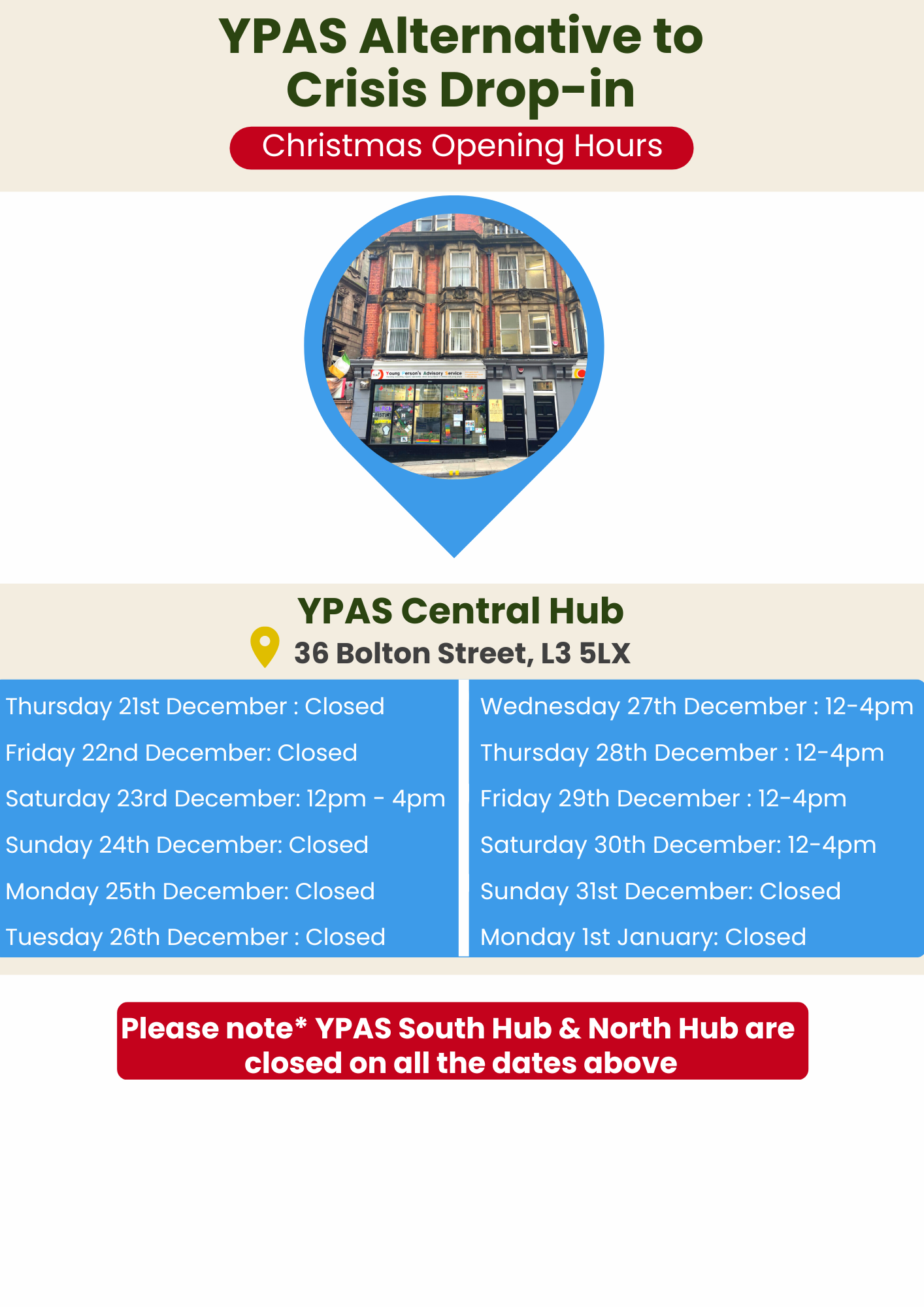 Alternative to Crisis Drop-In Christmas Timetable - YPAS