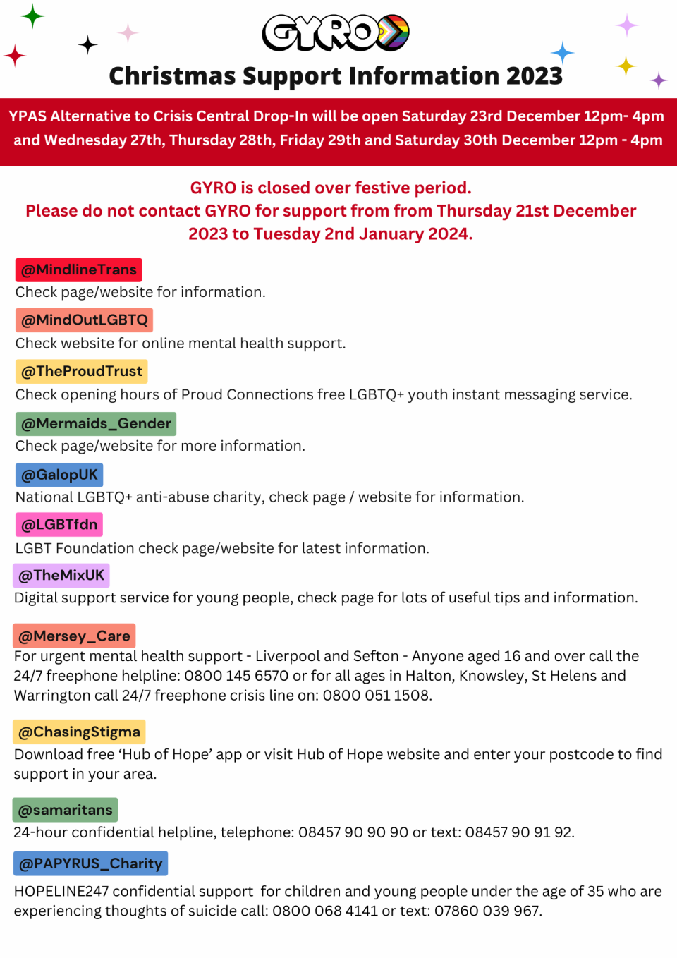 GYRO Christmas Support Information - YPAS