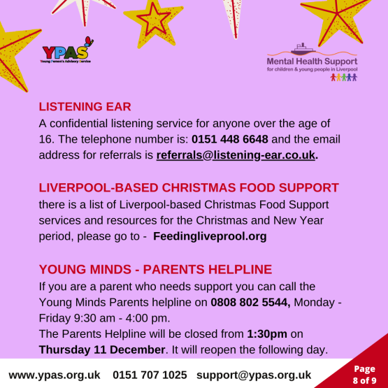 YPAS Christmas Support Information 2025 - YPAS